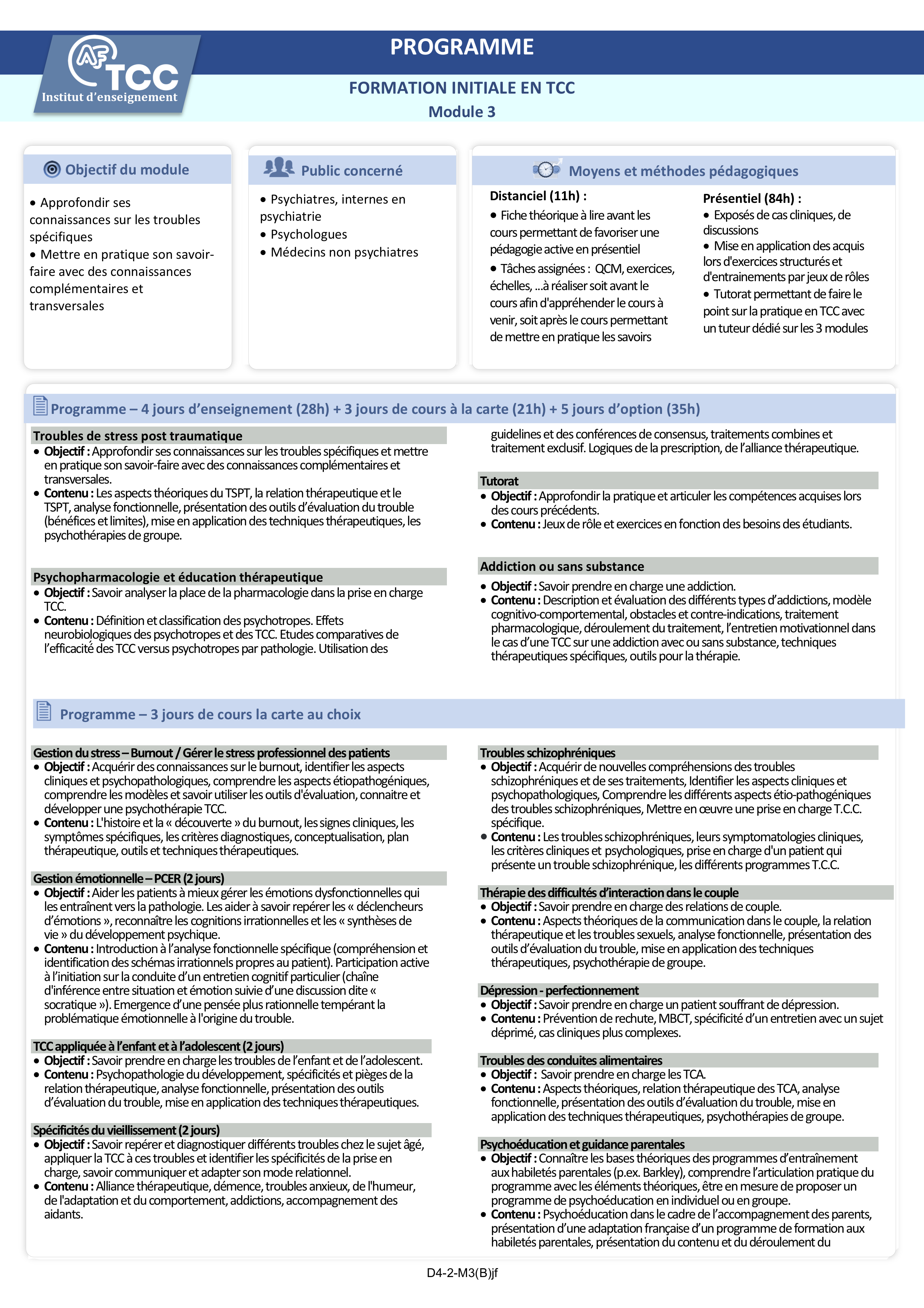 Présentation de la formation - Module 3 | AFTCC